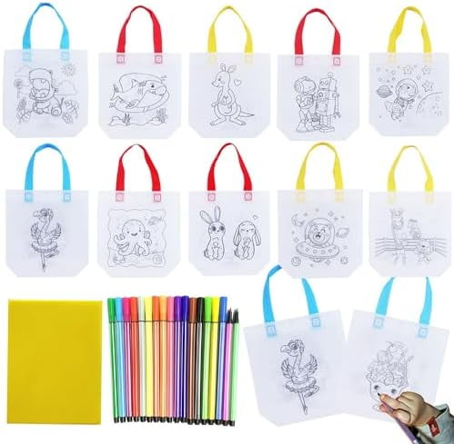 65 Pack Graffiti Goodie Bags, Color Your Own Tote for Kids Birthday ...