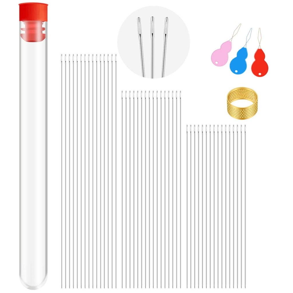 65 Pcs Bead Needle Set Big Eye Bead Needle Seed Needle with 3 Sizes ...