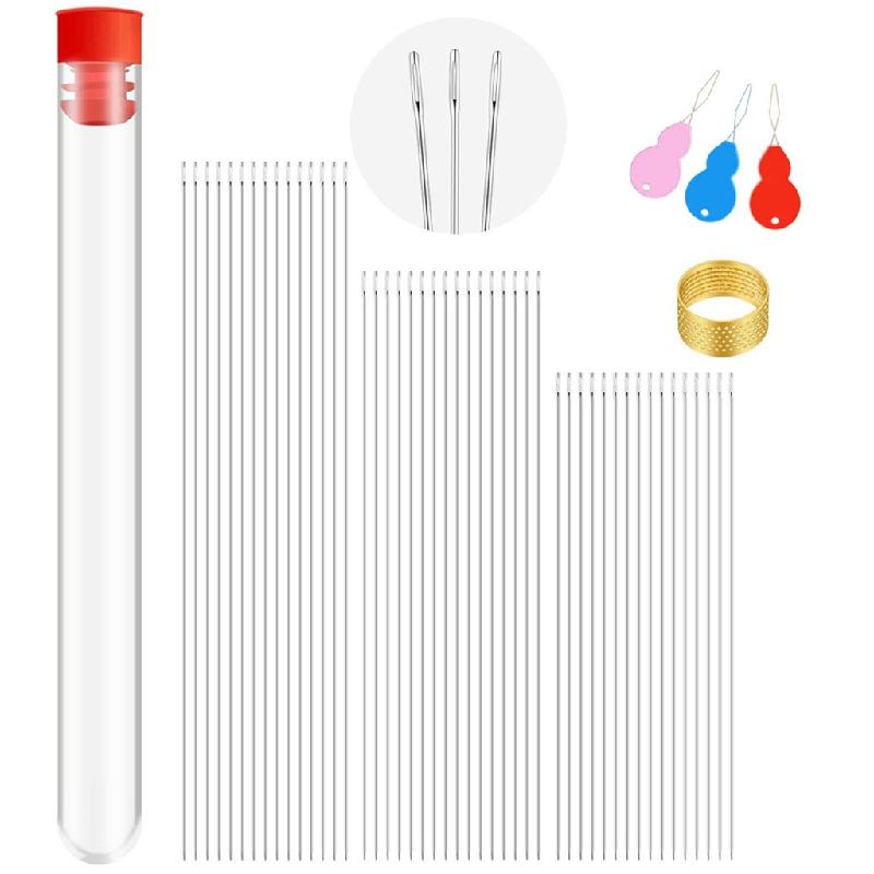 65 Pcs Bead Needle Set Big Eye Bead Needle Seed Needle with 3 Sizes ...