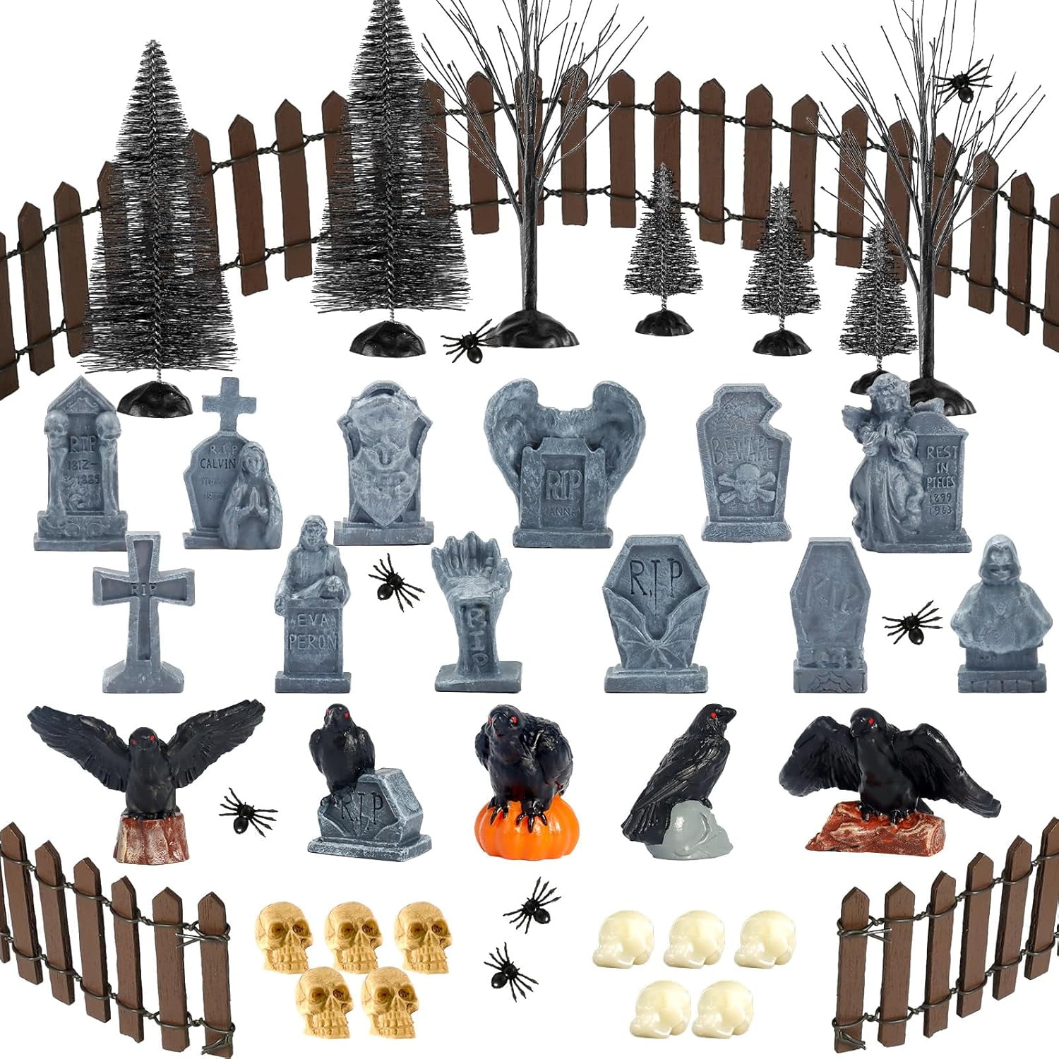 65 Pcs Halloween Village Accessories Set Miniature Tombstone Crow ...