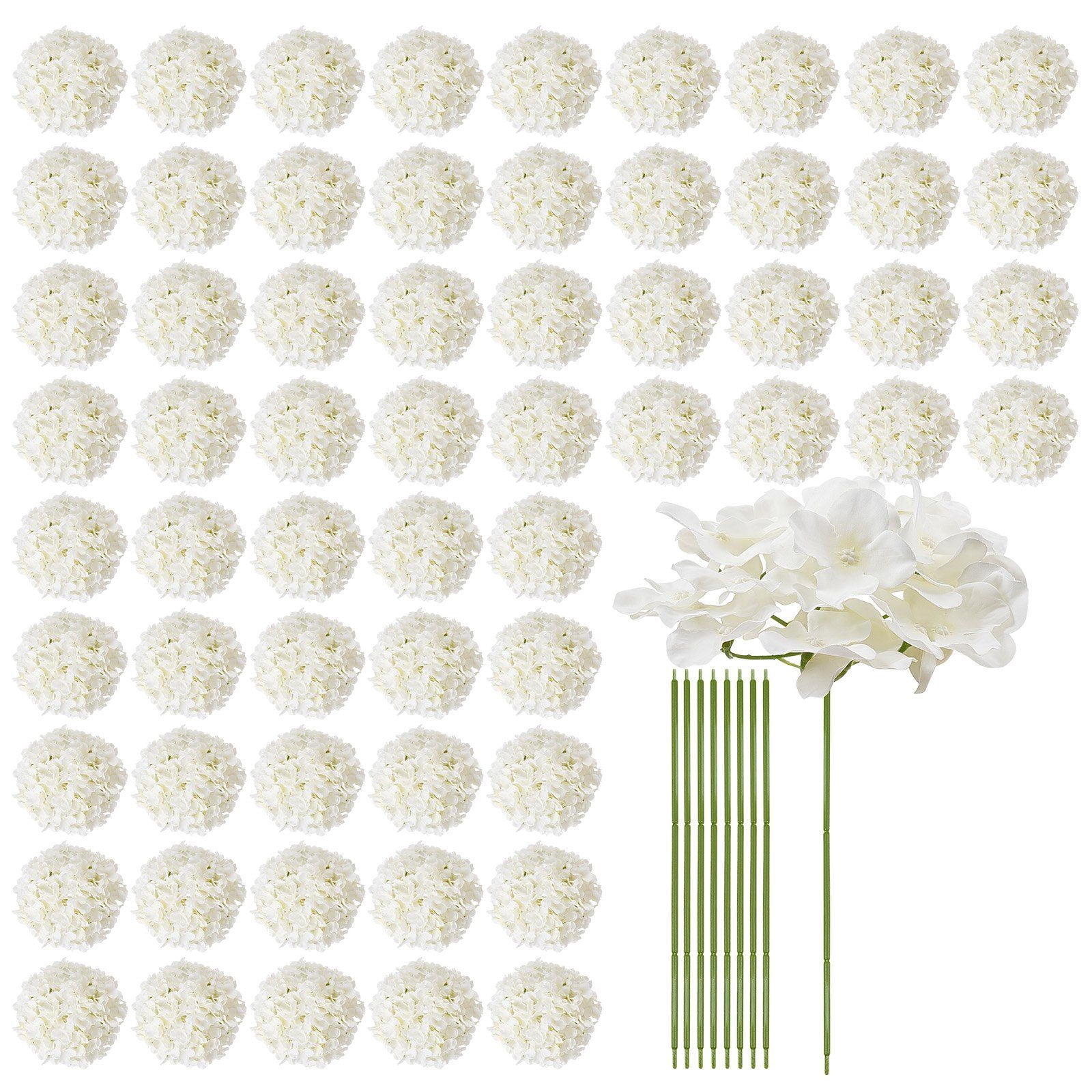 65 Pcs Real Looking White Silk Hydrangea Flowers with Stems for DIY ...