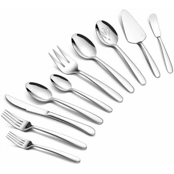 65 Piece Heavy Duty Silverware Set with Serving Utensils, Stainless ...