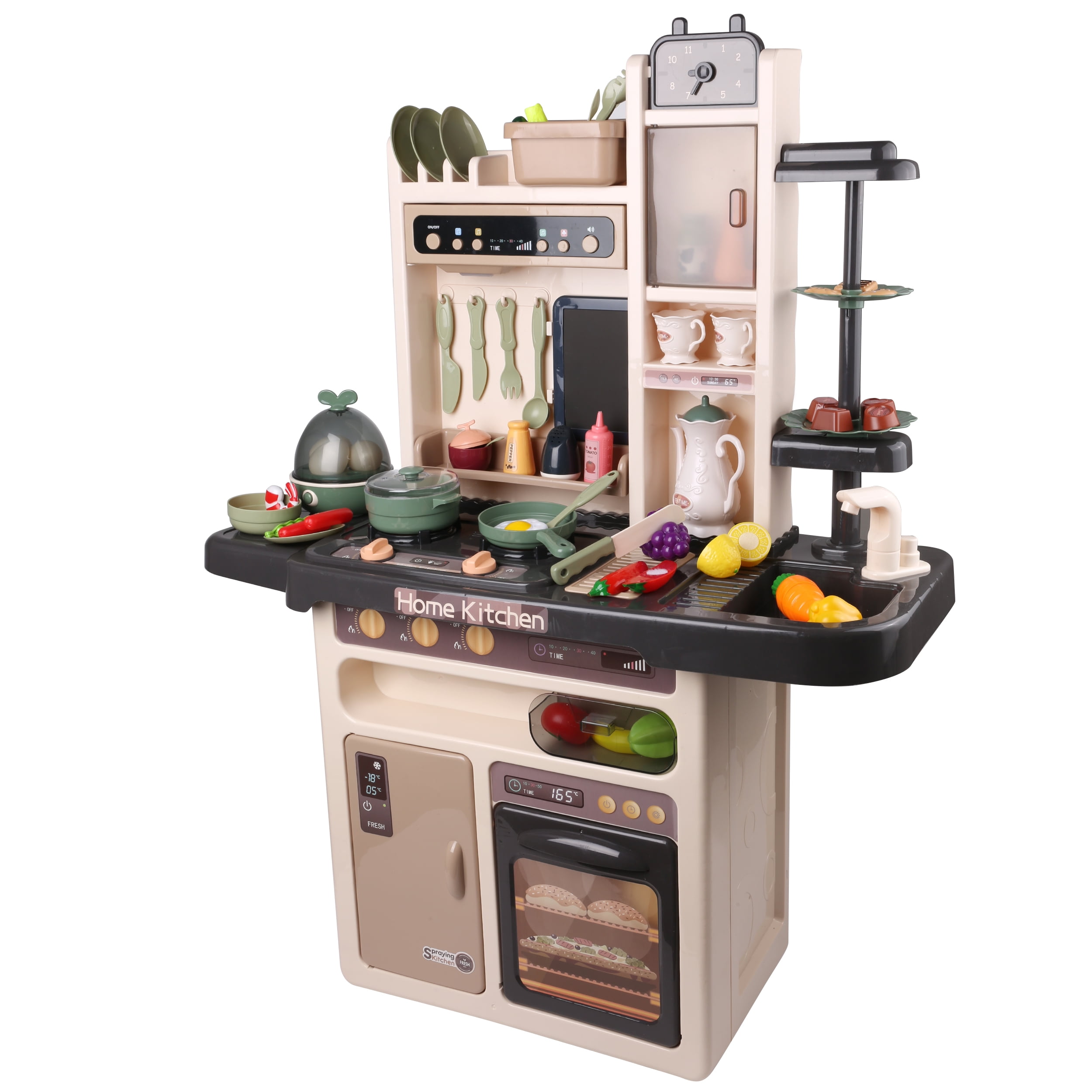 65-Piece Kids Pretend Play Kitchen Set with Play Food, Pots, Pans ...