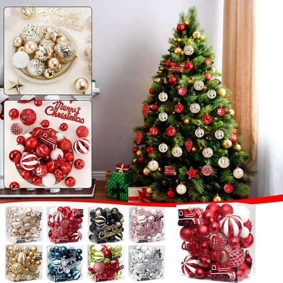 65-Piece Painted Christmas Ball Ornaments Set, Tree Decoration Pendants ...