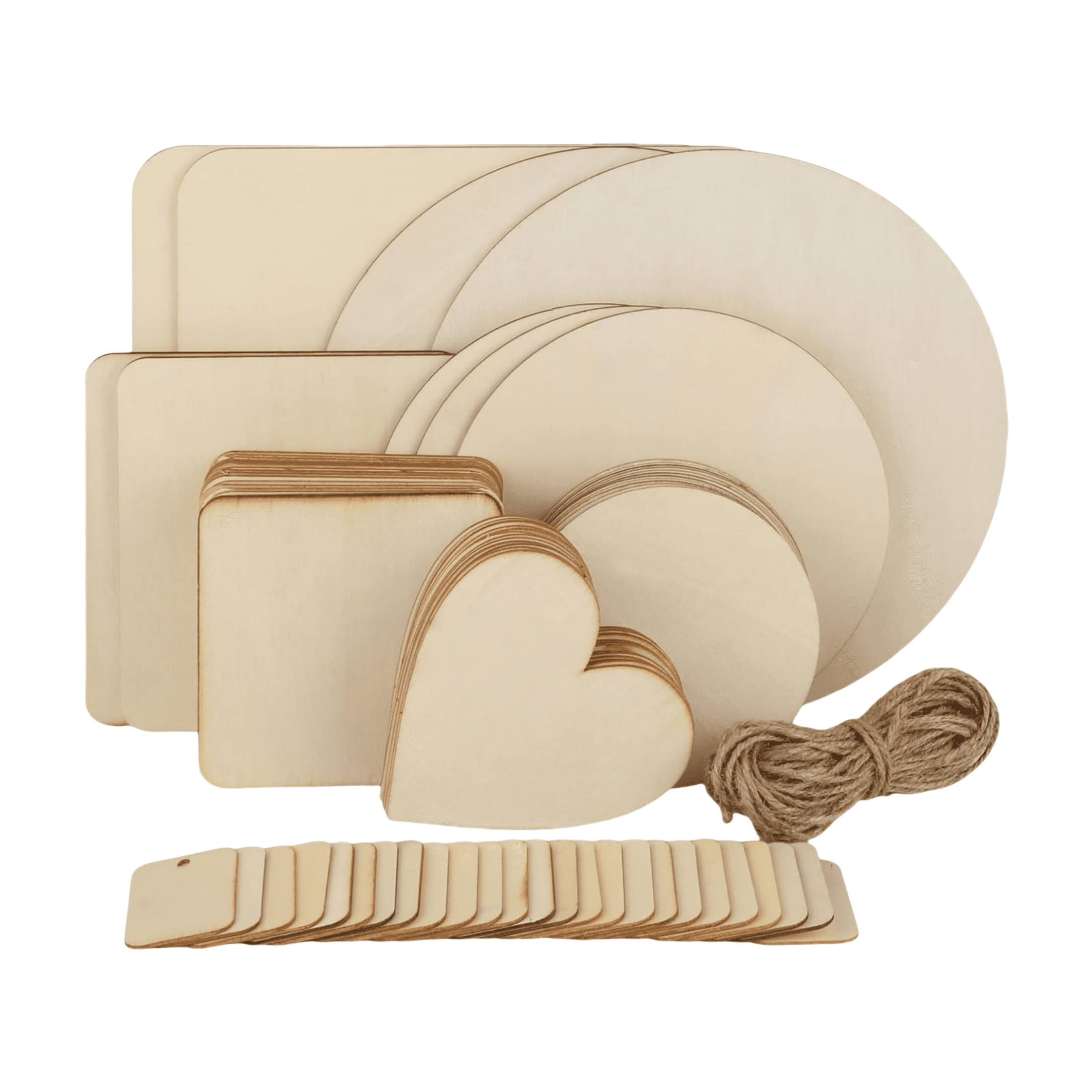 65-Piece Unfinished Wood Craft Blanks Set - Round, Square, Heart Wooden ...