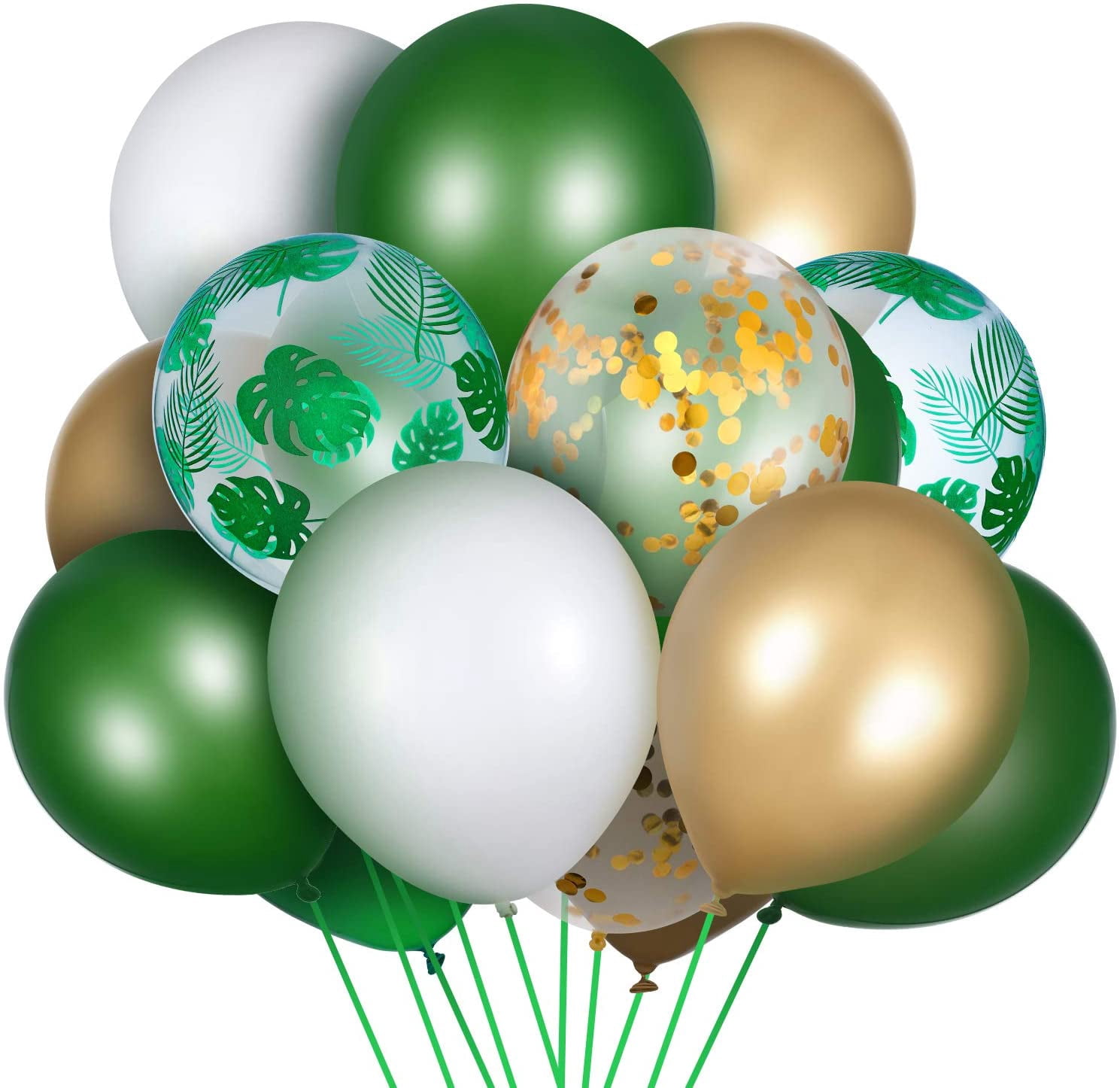 65 Pieces Jungle Safari Theme Balloons Green White Latex Balloons Palm ...
