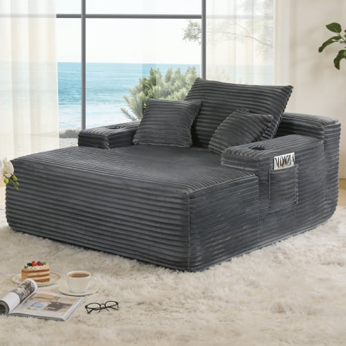 65" Plush Corduroy Modern Accent Chair, Comfy Reading Chair with Spring ...