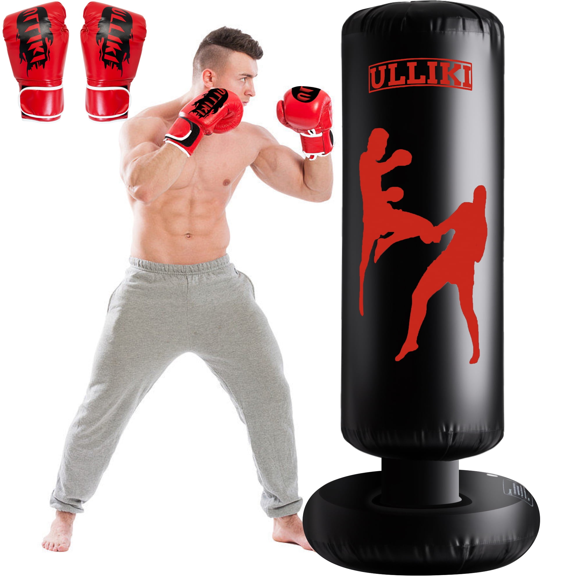 65" Punching Bag for Adults and Kids with Gloves - Freestanding Heavy ...