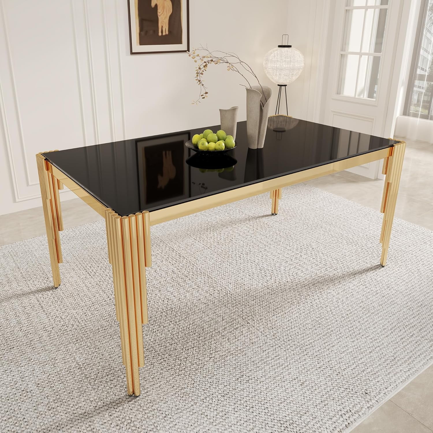 65" Rectangular Clear Tempered Glass Dining Table for 4-6 People ...