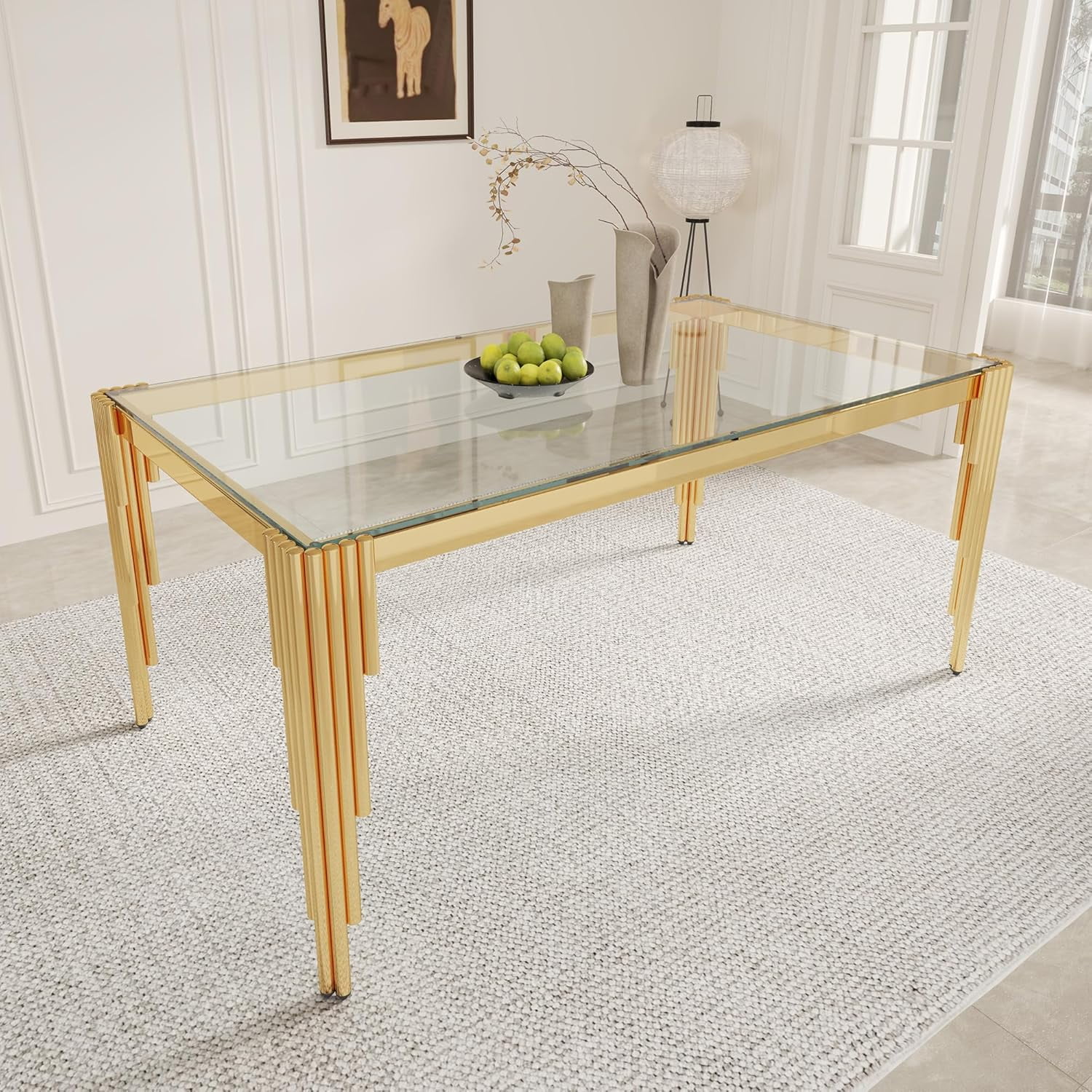 65" Rectangular Clear Tempered Glass Dining Table for 4-6 People ...