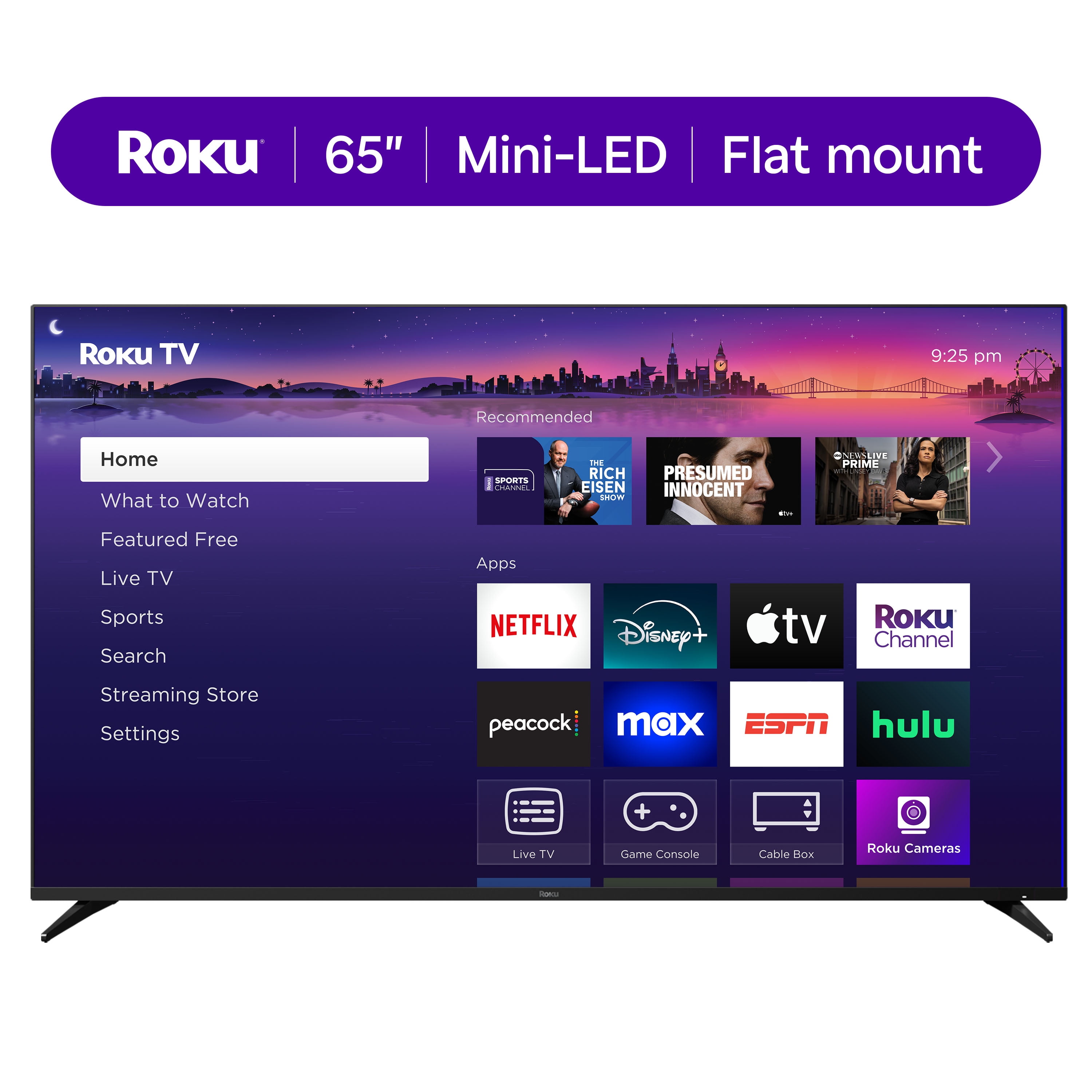 Roku Smart TV 2025 – 65-Inch Pro Series, 4K QLED Mini-LED – Roku TV with Backlit Voice Remote ...