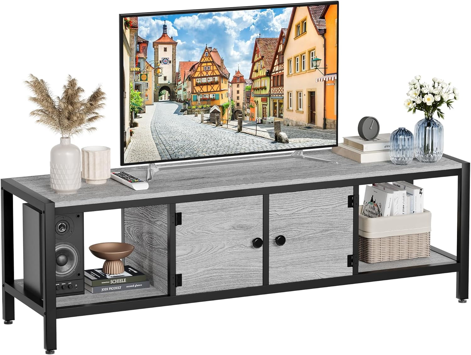 65" Rustic Grey TV Stand for Up to 75" TVs, Farmhouse Entertainment ...