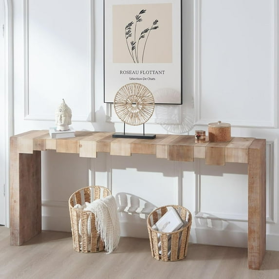 65" Rustic Modern Manufactured Wood Console Table with Step-Block ...