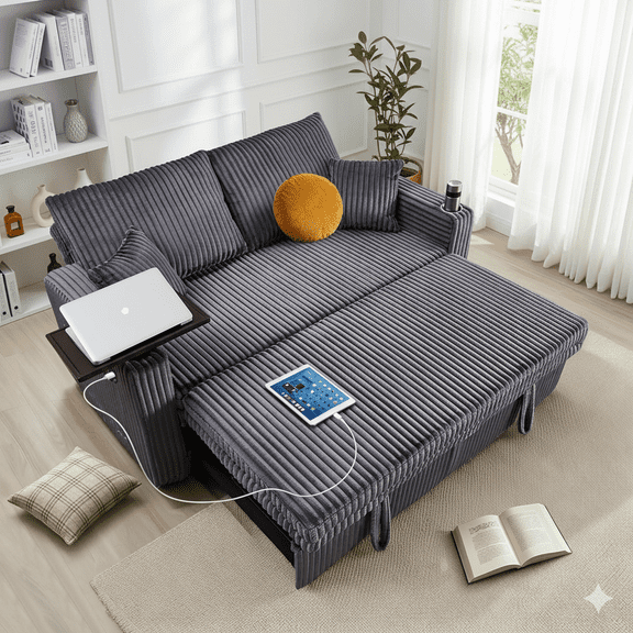 3-in-1 Pull Out Couch Bed, Reclining Velvet Sofa Bed with Adjustable ...