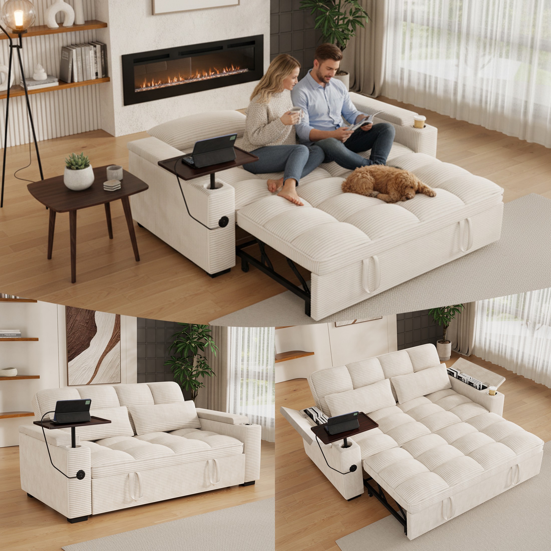 65" Sofa Bed, Loveseat 3-in-1 Sleeper Sofa with Pull Out Bed, 360 ...