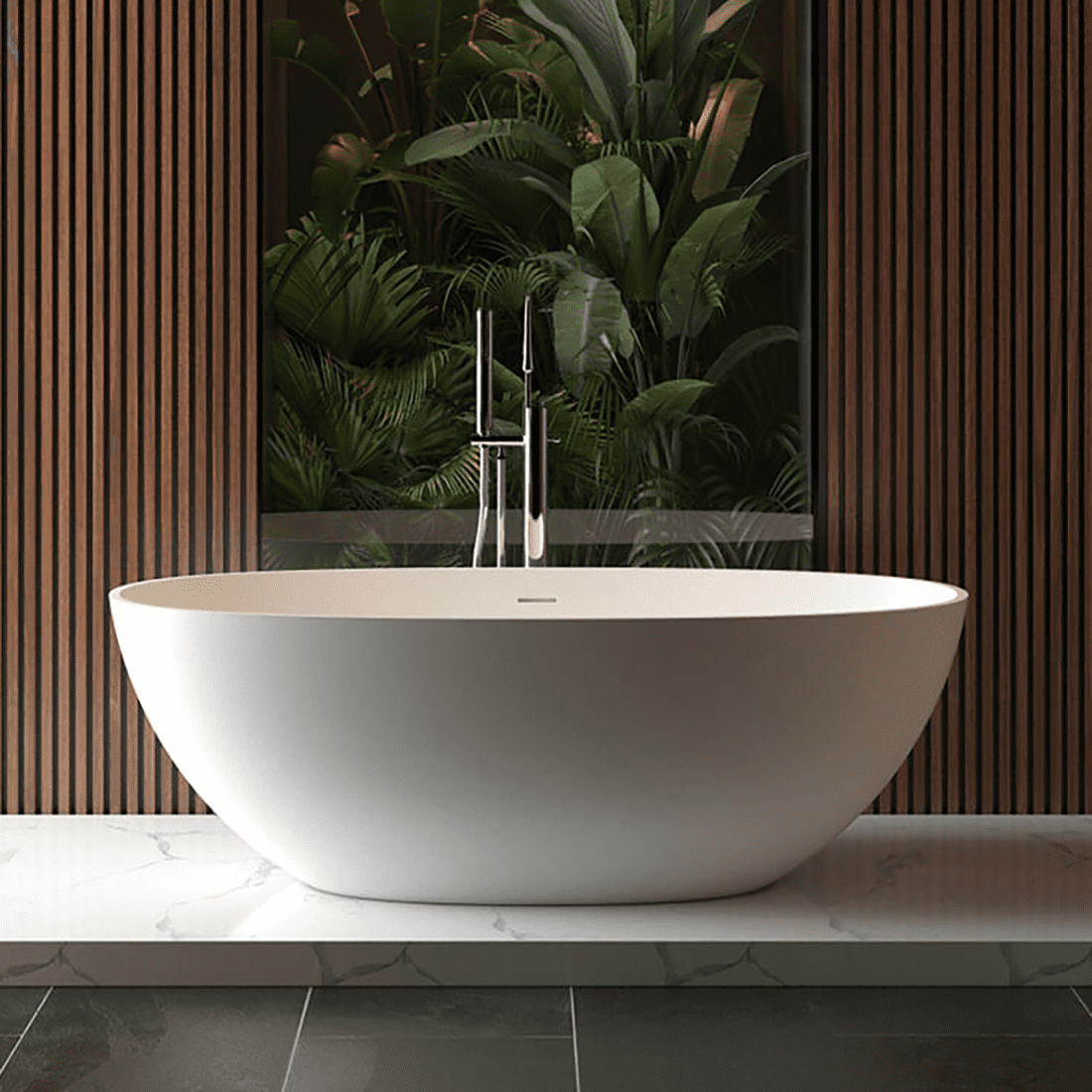 65" Solid Surface Freestanding Bathtub, Contemporary Oval Shape Soaking ...