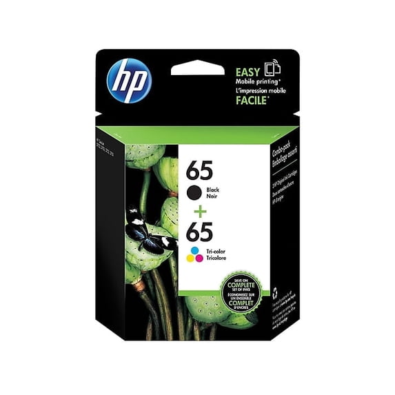 65 Standard Yield Black/Tri-Color Printer Cartridge, 2 Count for HP ...