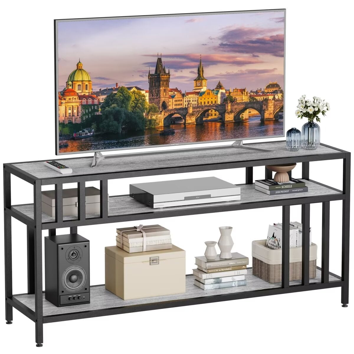 65" TV Stand for TV up to 75 Inches, Wooden TV Console Table with Open ...