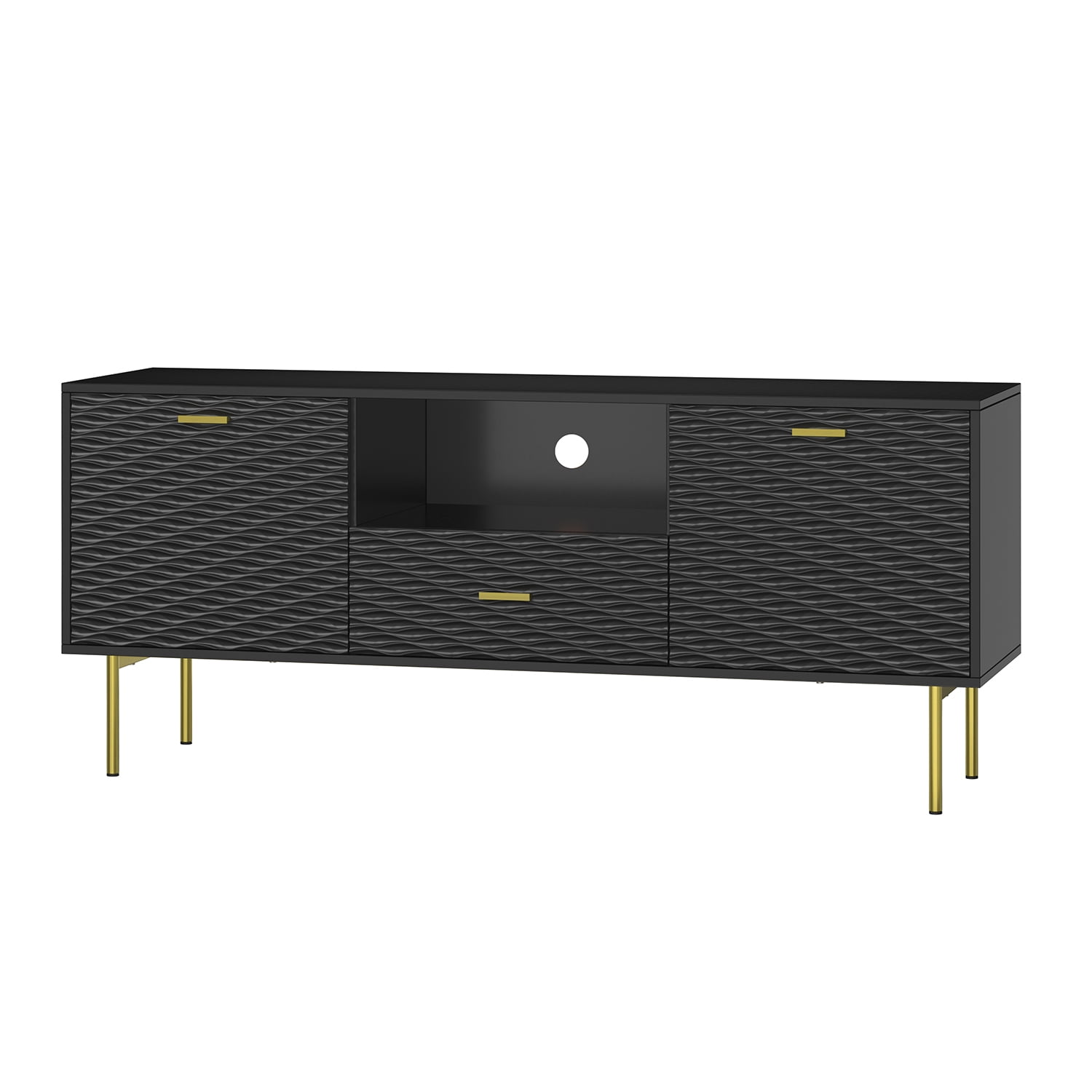 65" TV Stand, Wood TV Console with 2 Doors and 1 Drawer, Entertainment ...