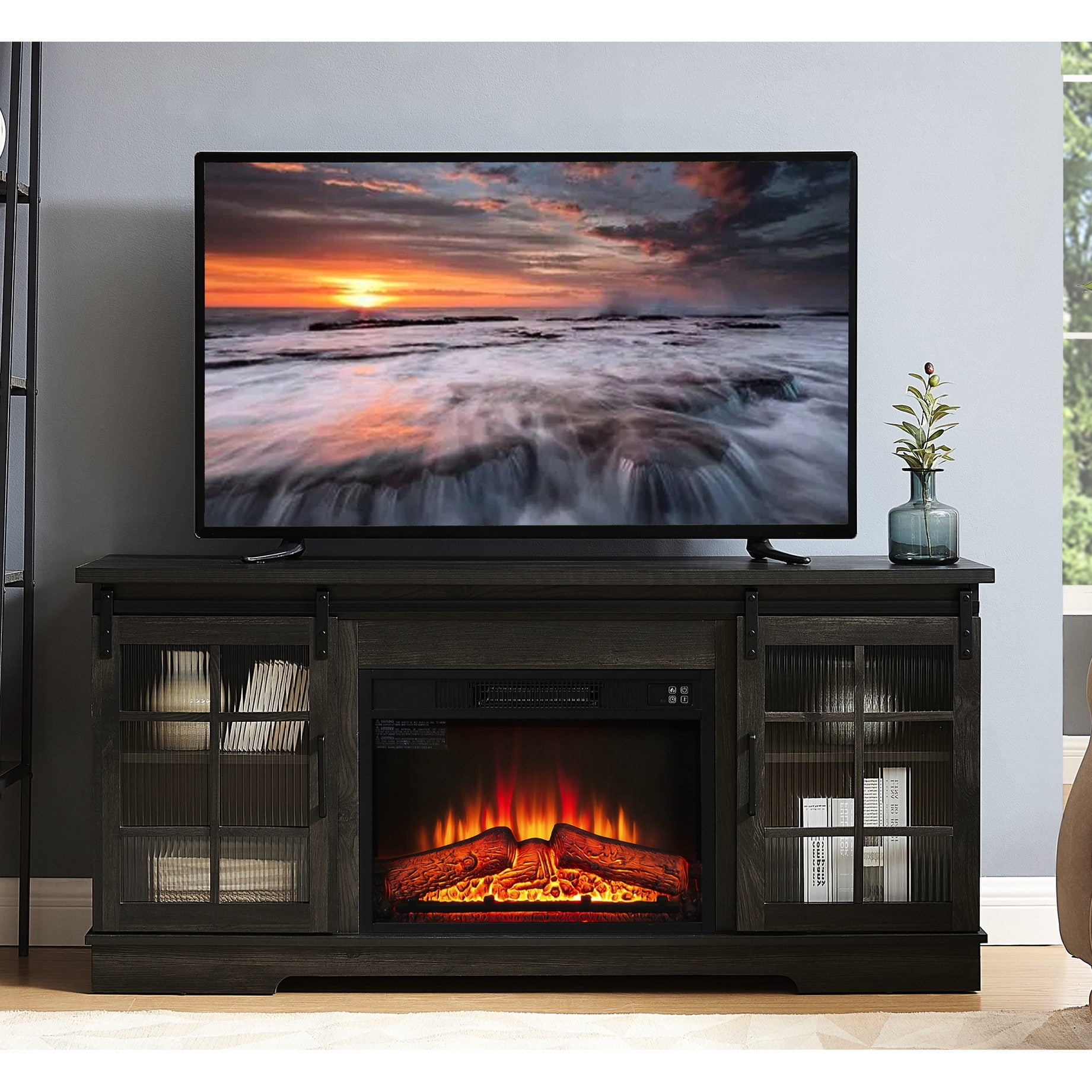 65'' TV Stand with Storage+Wire Pass - Through"-"Entertainment ...