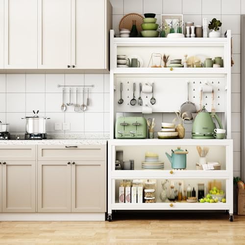 65" Tall Kitchen Bakers Rack, 5-Tier Kitchen Storage Pantry Cabinets ...