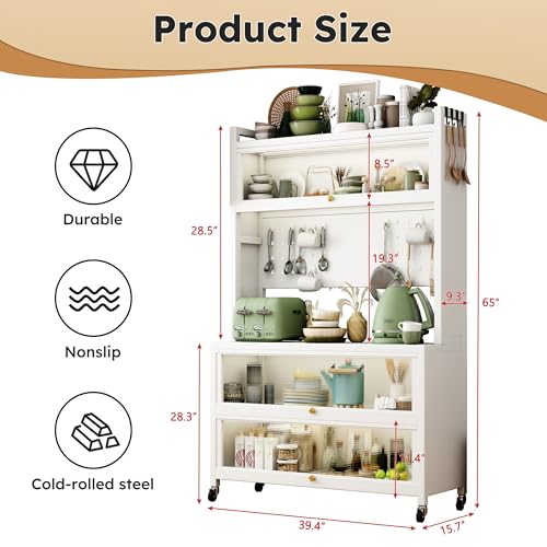 65" Tall Kitchen Bakers Rack, 5-Tier Kitchen Storage Pantry Cabinets ...