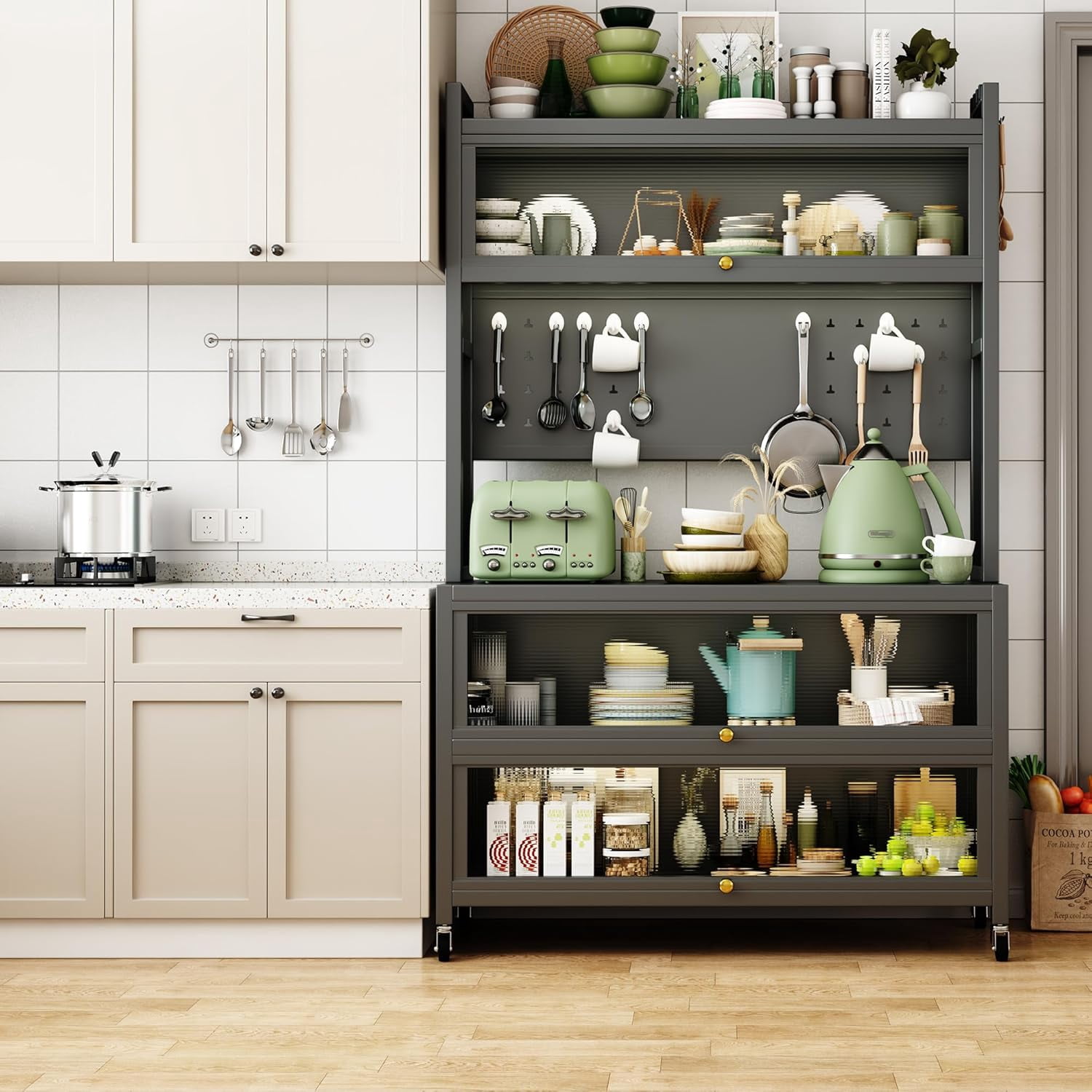 65" Tall Kitchen Bakers Rack, 5-Tier Kitchen Storage Pantry Cabinets ...