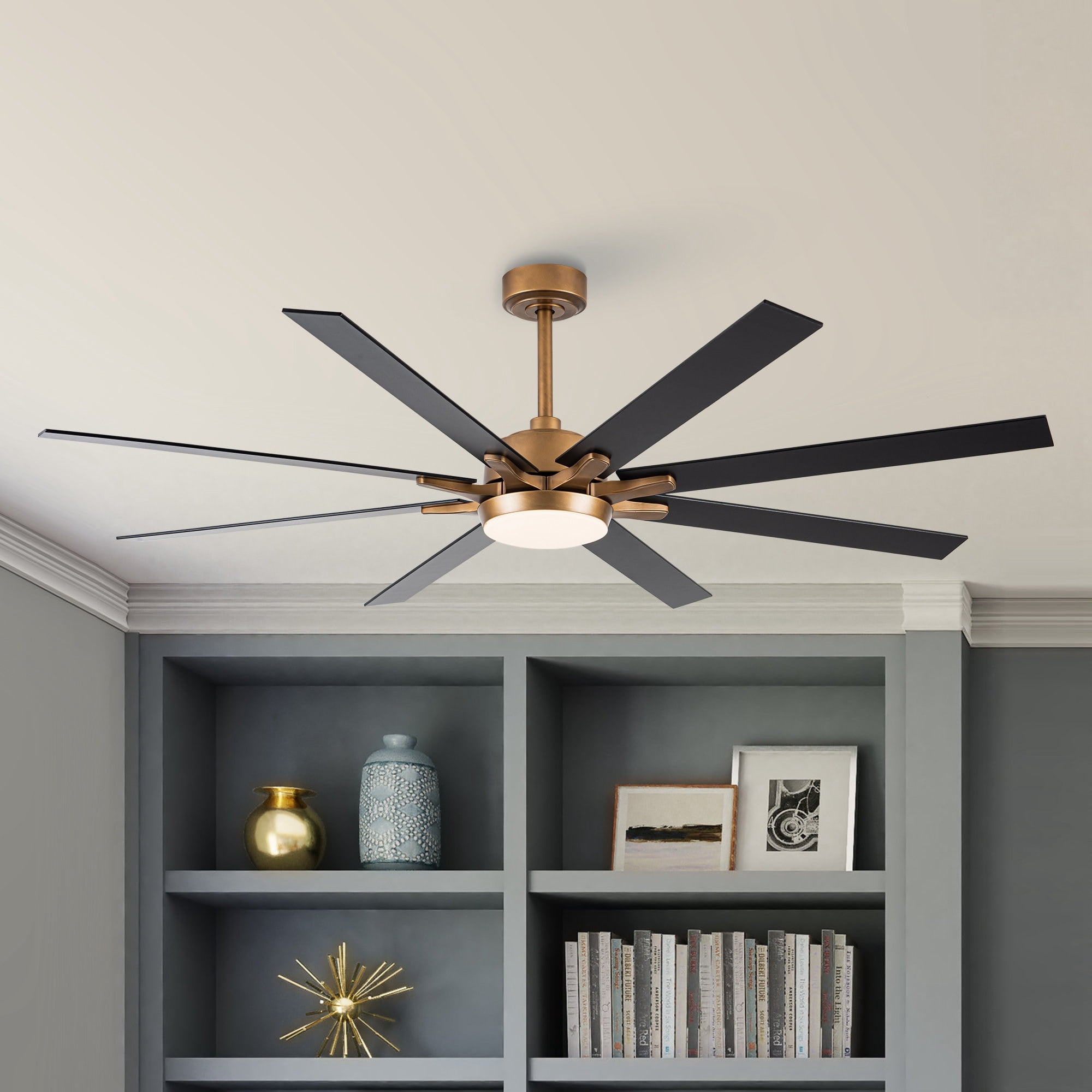 65" Farmhouse Gold Plywood Indoor Large Ceiling Fan with Light and ...