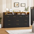 65" Wide 10-Drawer Dresser with LED Lighting & Charging Station, Modern ...