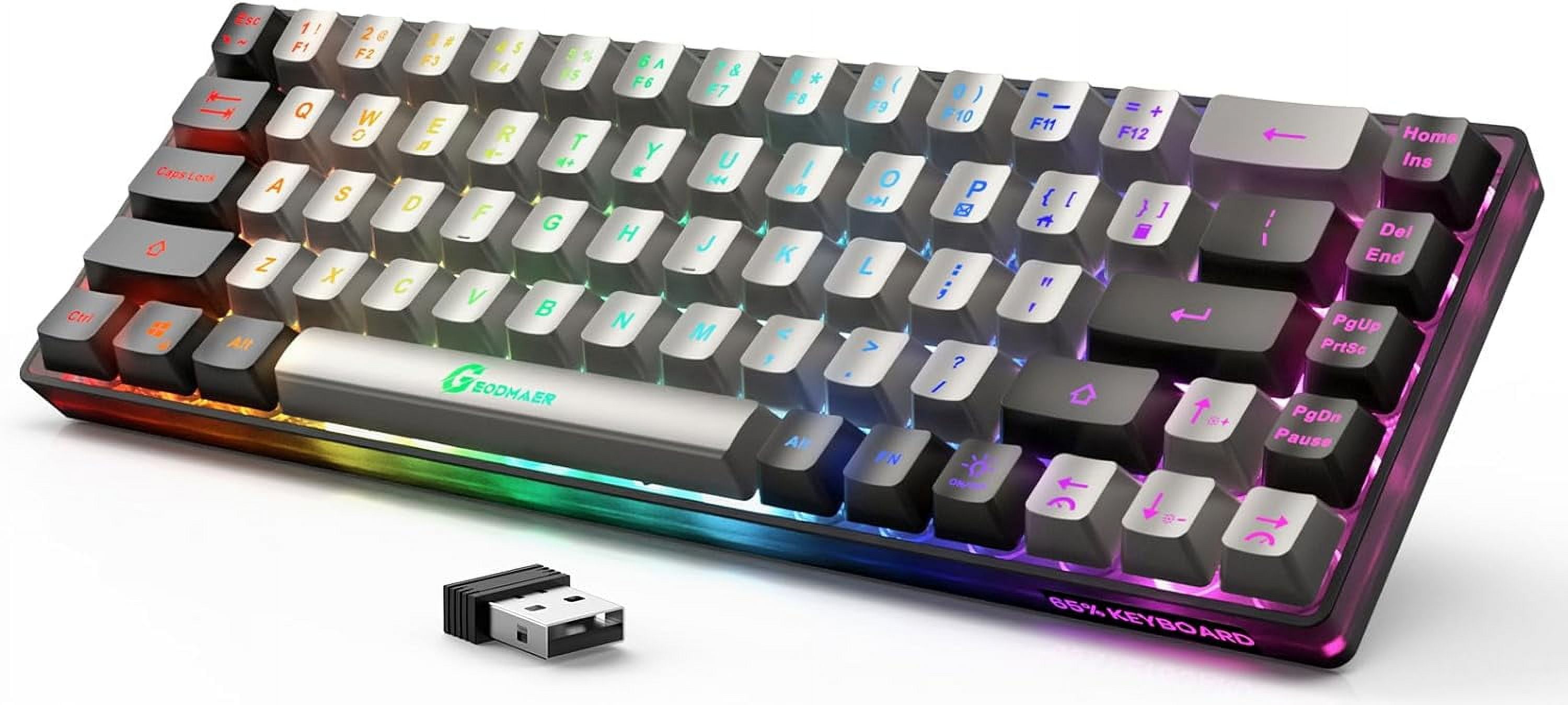 65% Wireless Gaming Keyboard, Rechargeable, LED Backlit, Plug-and-Play ...