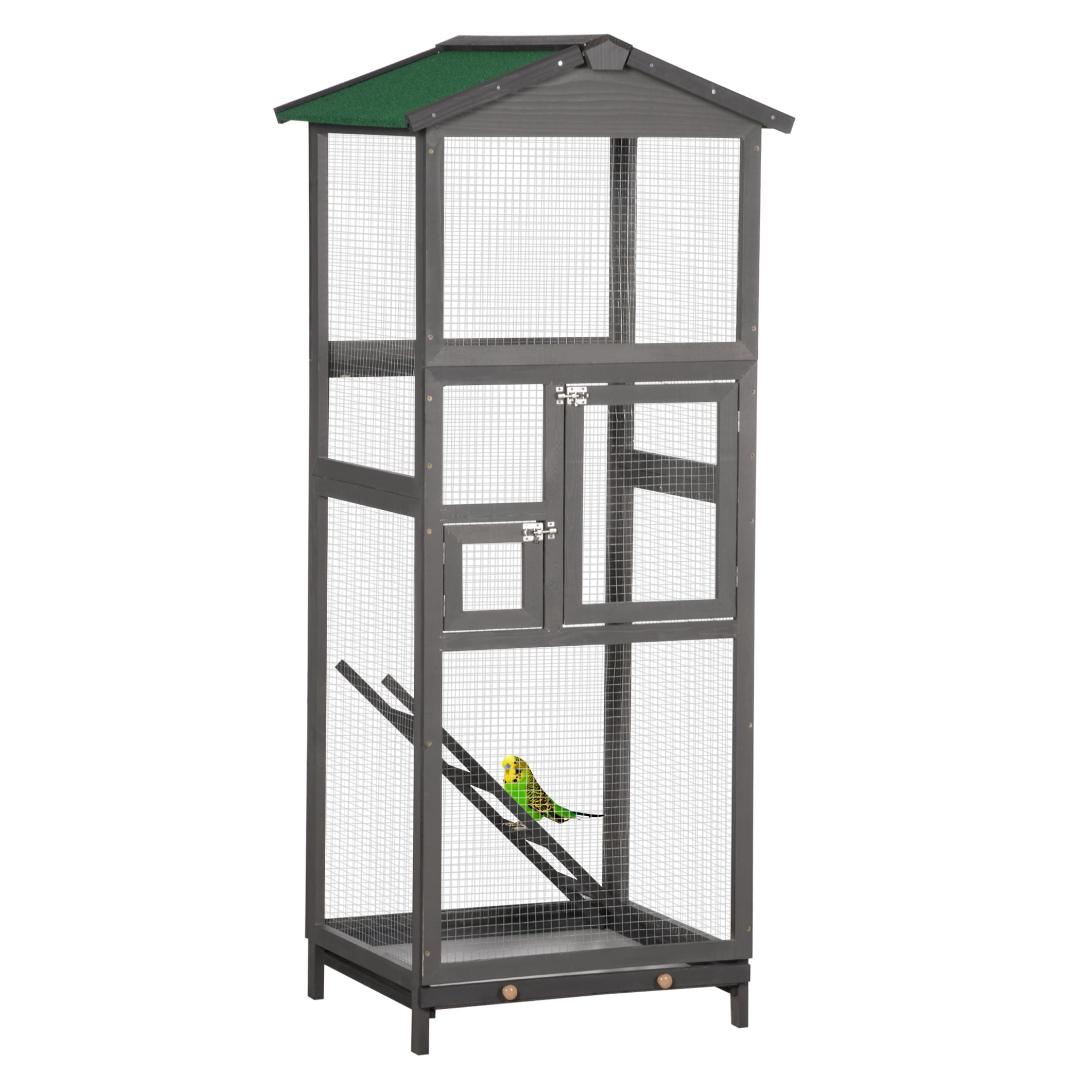 65" Wooden Cage Outdoor Aviary House for Parrot, Parakeet, with Pull ...
