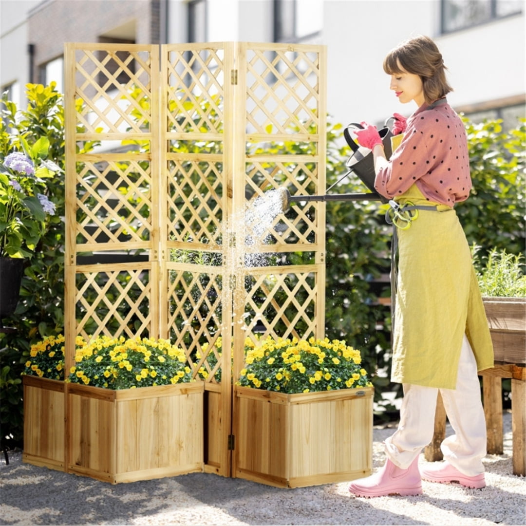 65" Wooden Planting Frame, Modern Outdoor Elevated Planter Garden Box ...