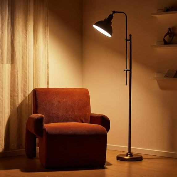 65 in. Adjustable Antique Brass 1-Light Industrial Pharmacy Task Floor ...