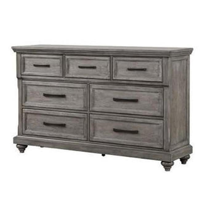 65 in. Demi Wood Dresser with 7 Drawers, Metal Bar Handles, Oak Gray ...
