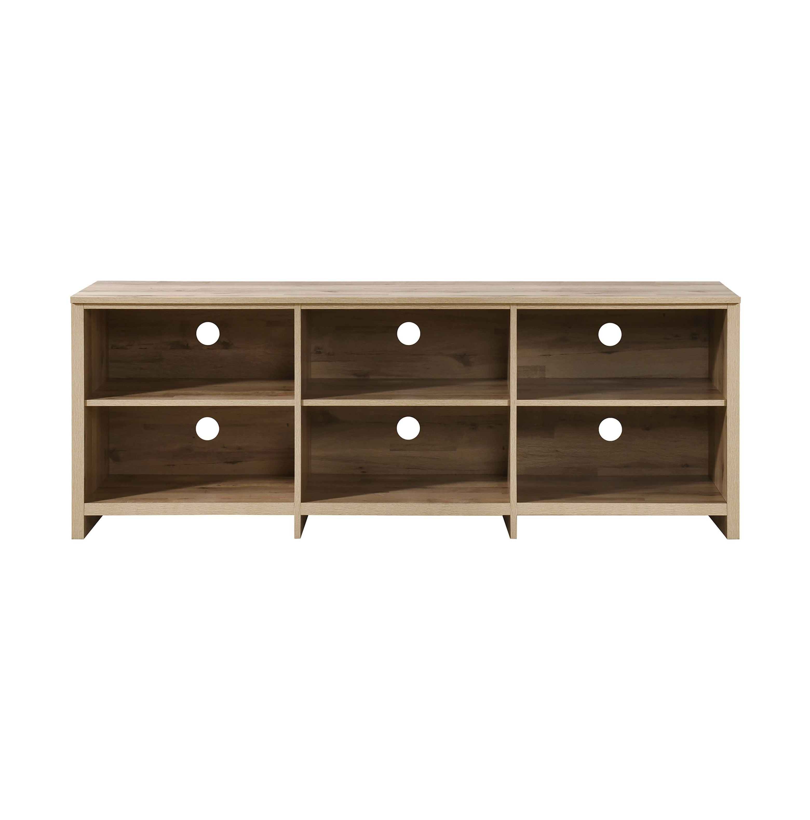 65 in. Wood Black Oak TV Stand with 6 Storage Shelves - Walmart.com