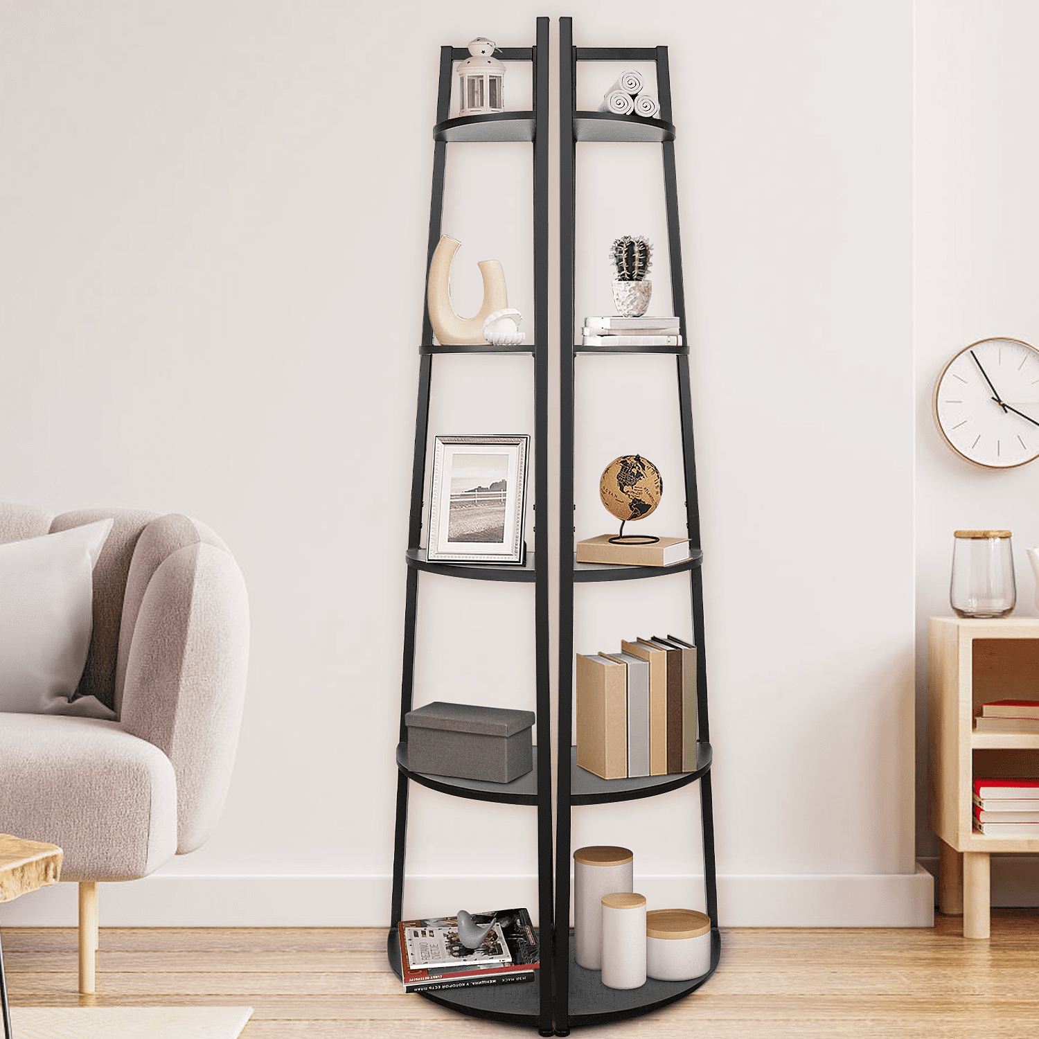 65 inch Black High Corner Bookshelves, Bookcases,Corner Ladder Rack ...