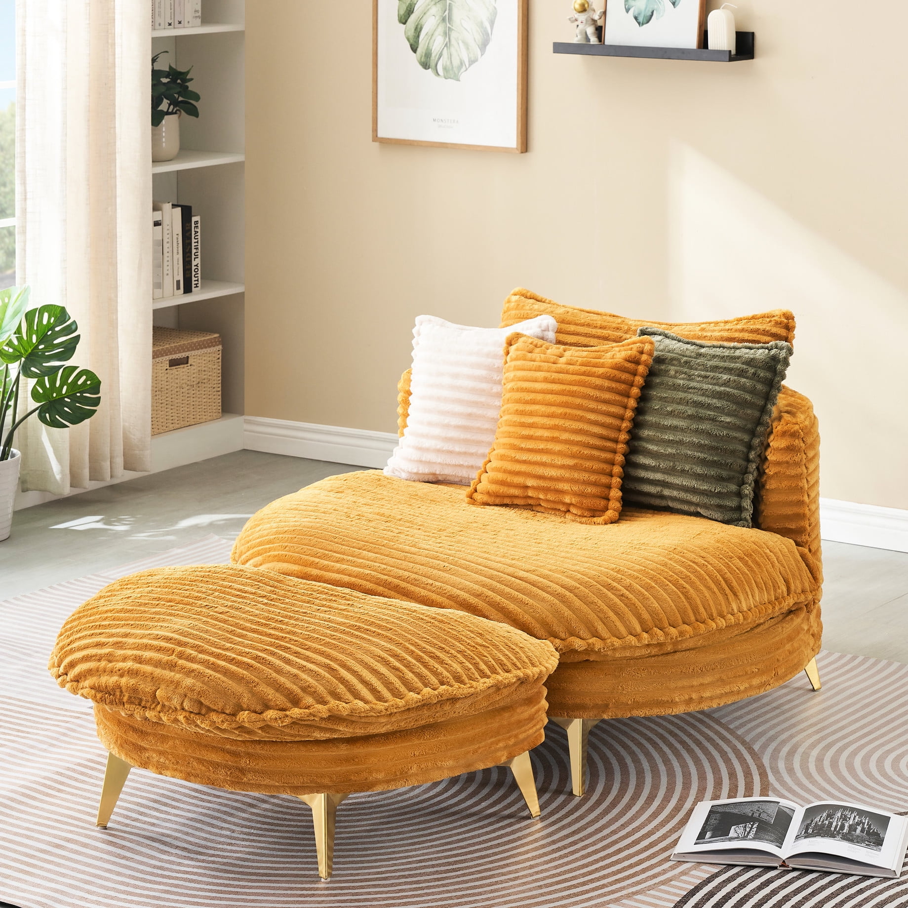 65-inch Sofa with Gold Metal Feet and Corduroy Fabric - Enhances ...