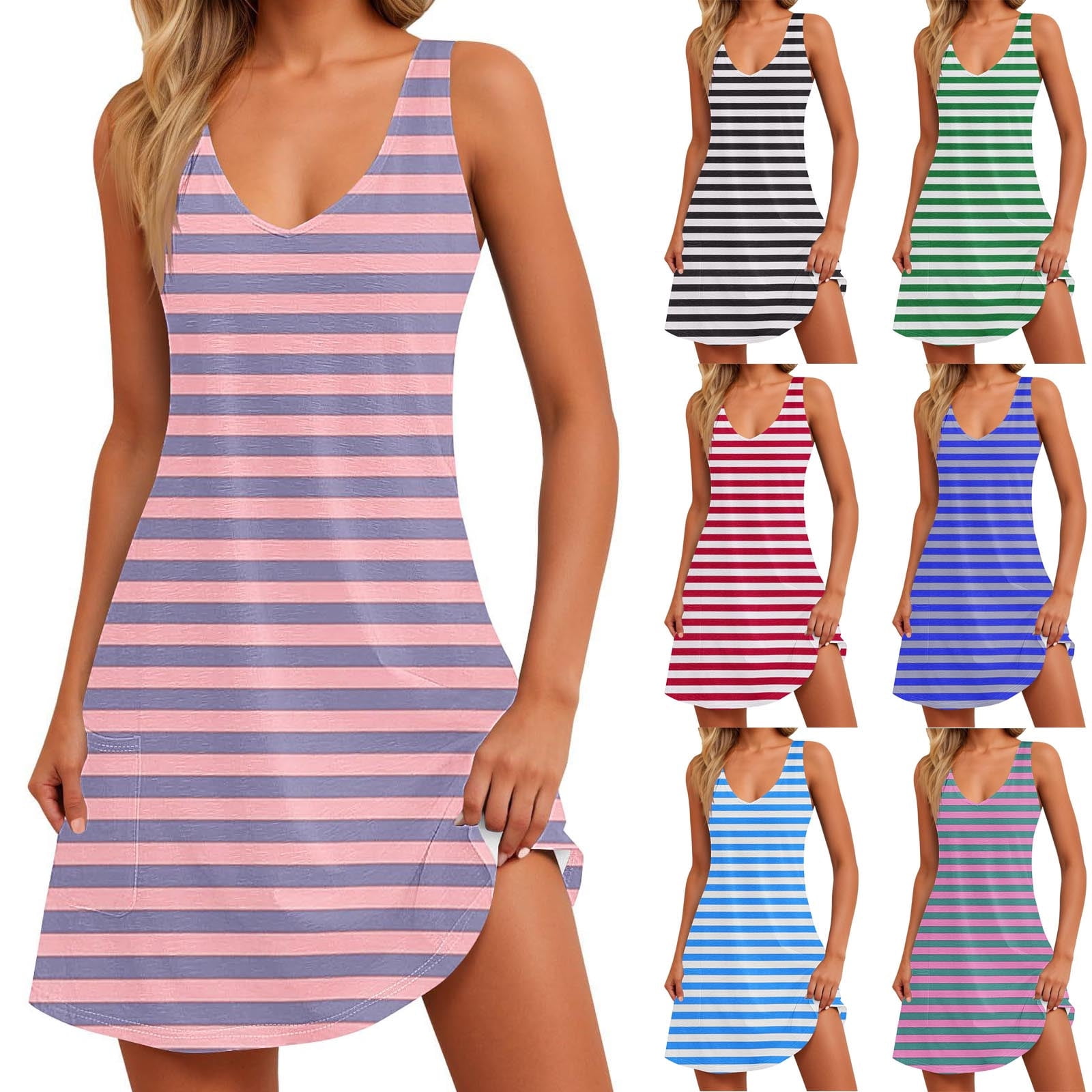 Up to 65% off! Xuniizn Summer Dresses for Women 2025 Casual Stripe ...