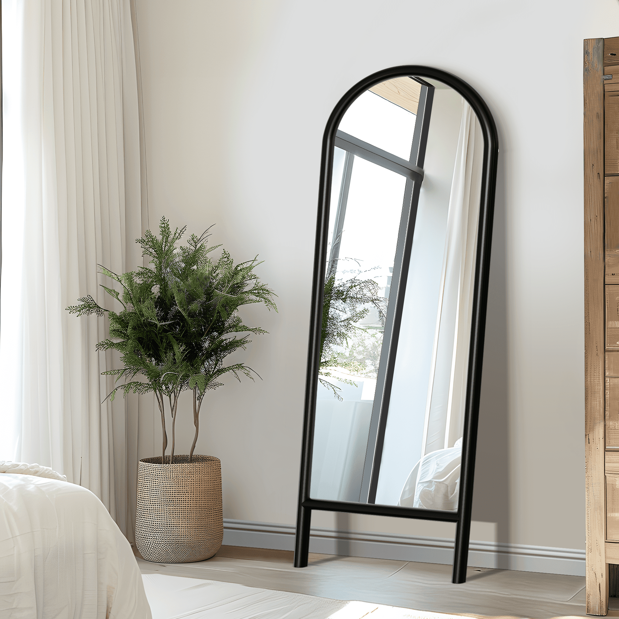 65 x 22 Inch Black Arched Full Length Mirror Solid Wood Ladder Wall ...