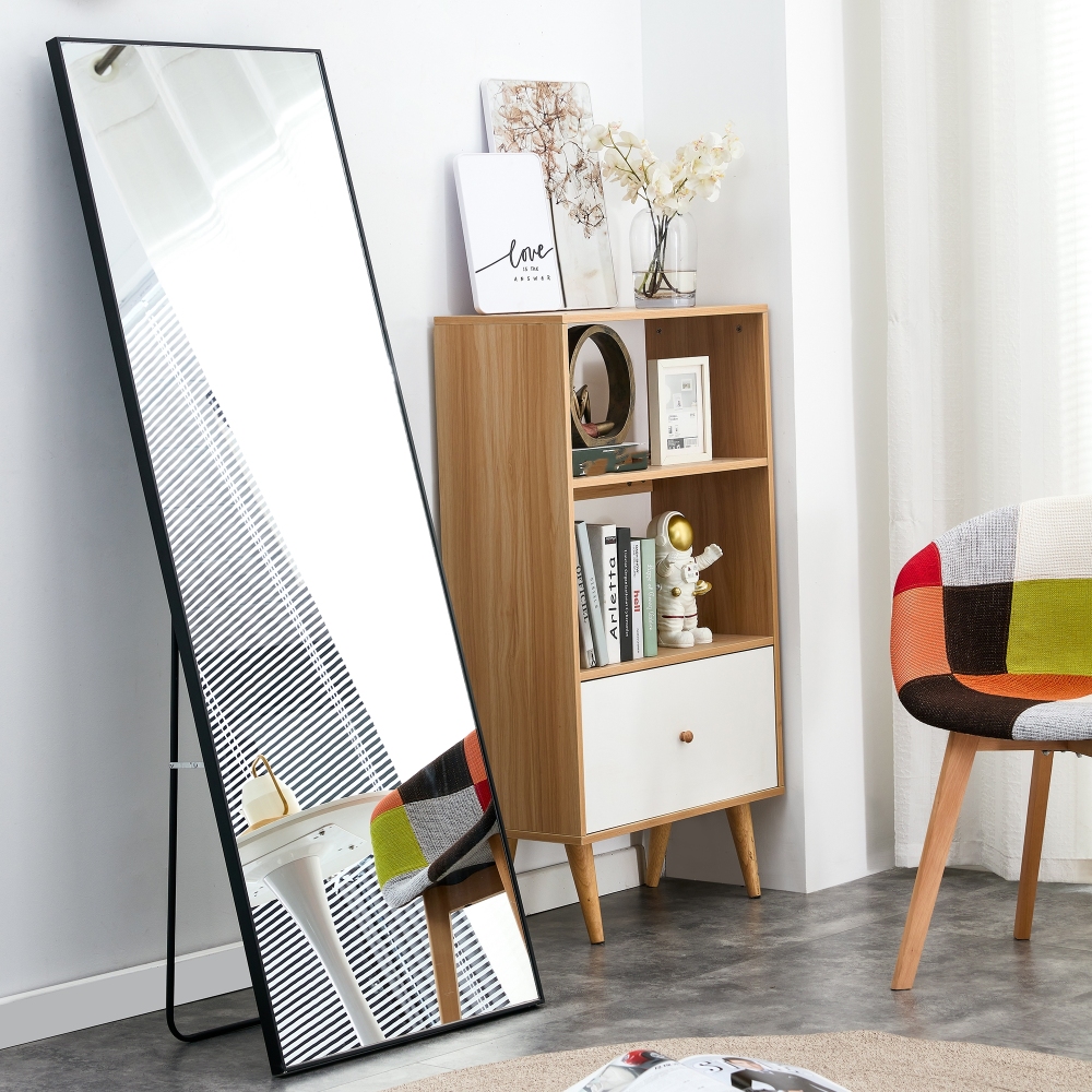 65" x 23" Full Length Mirror, Wall Mounted Wooden Frame Floor Mounted ...