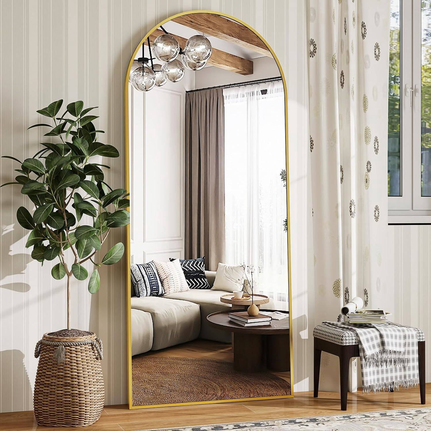 65" x 24" Arch Full Length Floor Mirror with Aluminum Frame – Standing ...