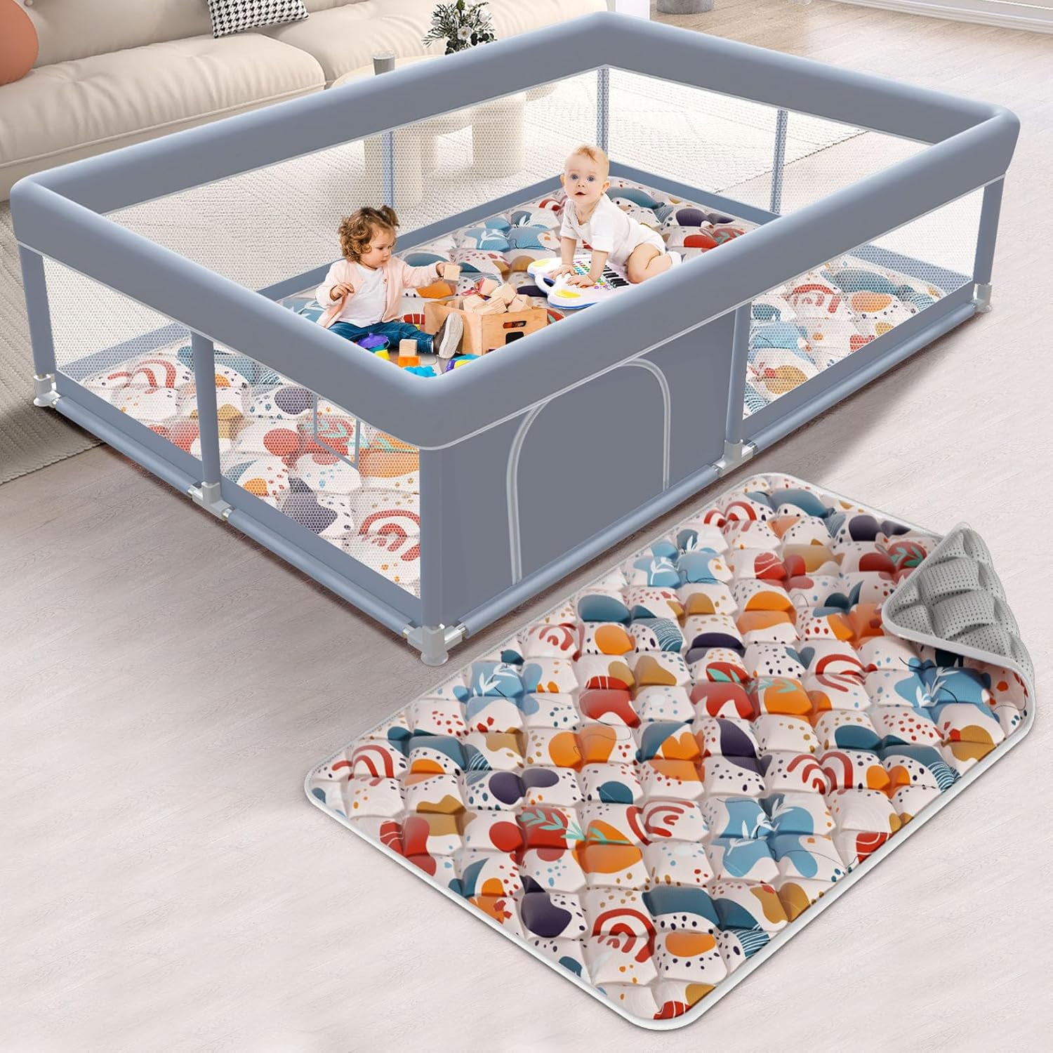 65 x 50 Inch Baby Playpen with Mat, Playpen for Babies and Toddlers ...