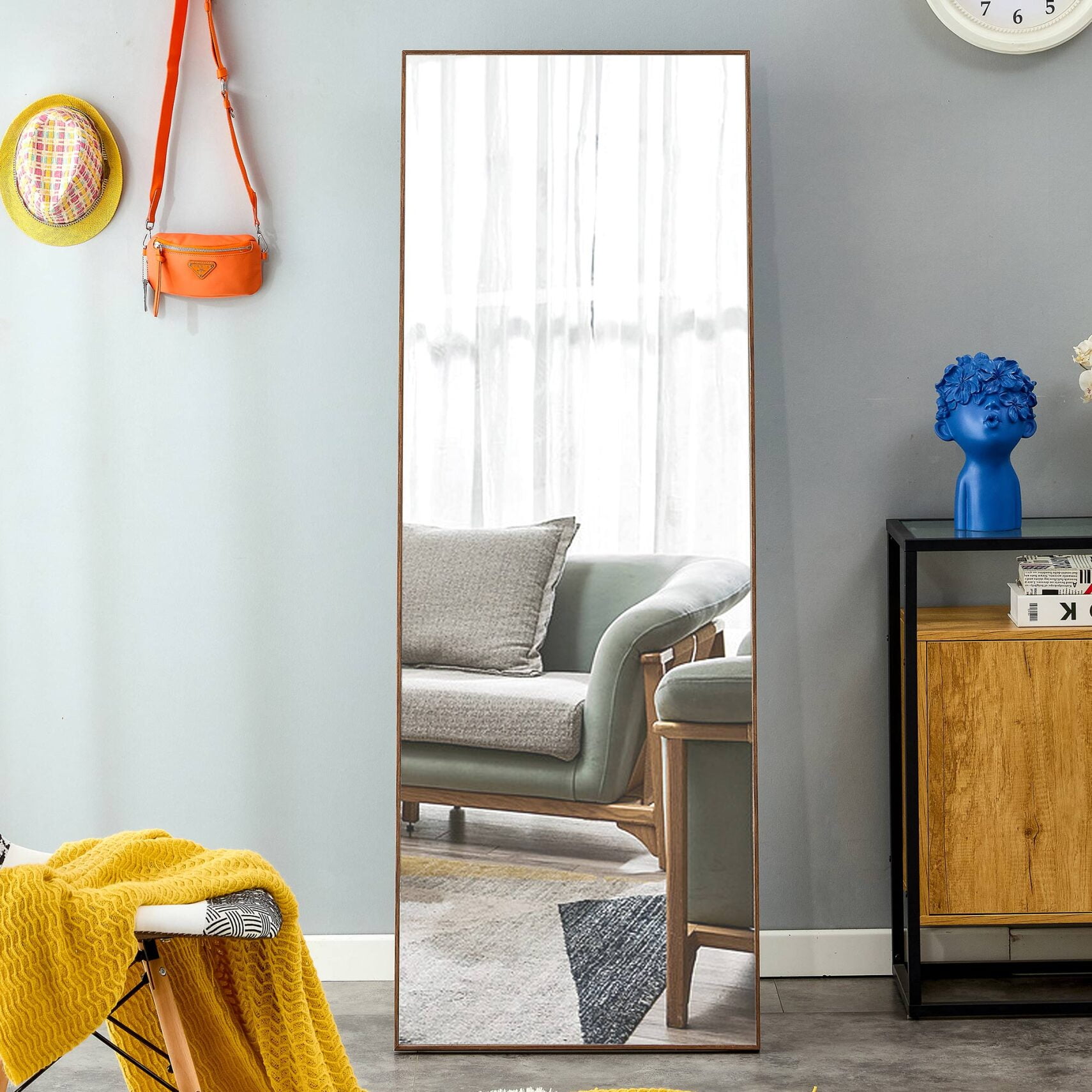 65”x23” Full Length Mirror Solid Wood Framed, Sleek Long Full-Body Tall ...