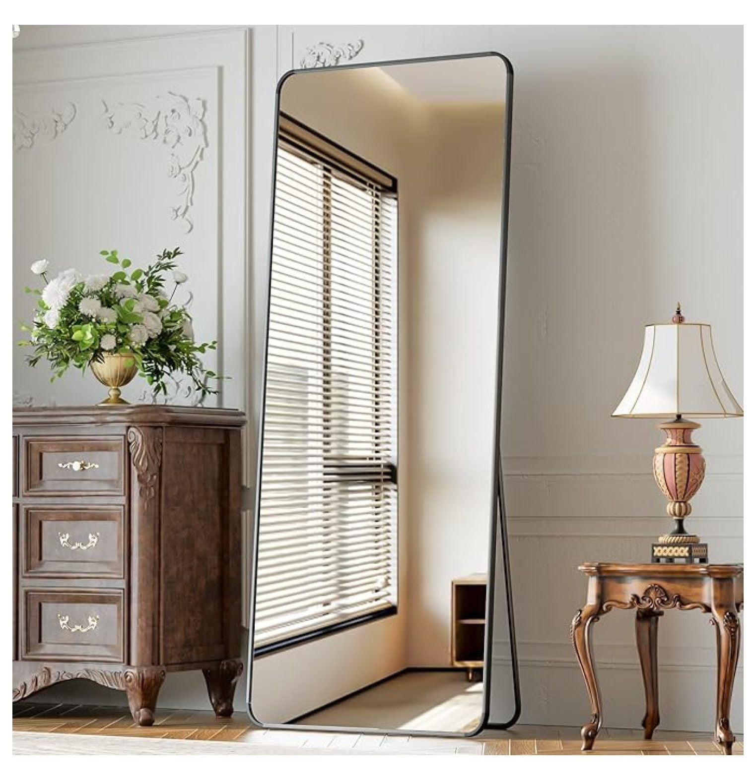 65"x24" Floor Full Length Mirror Standing Full Body Rounded Corner ...