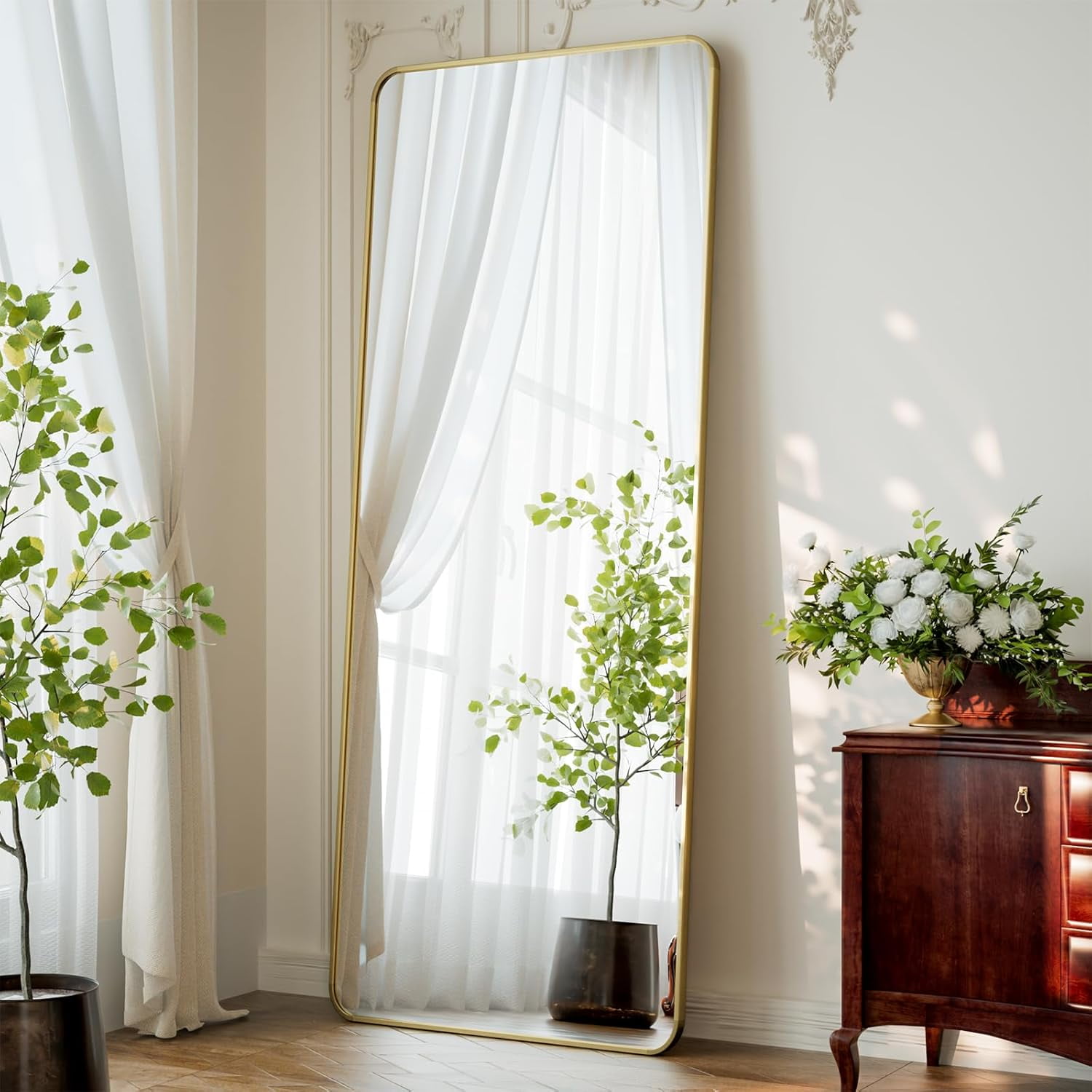 65"x24" Floor Full Length Mirror Standing Full Body Rounded Corner ...