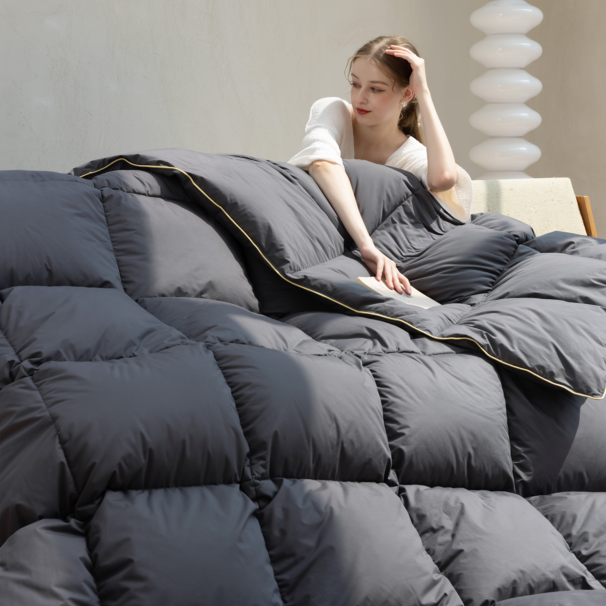 650 Fill Power Goose Down Feather Comforter, All-Season White Duvet ...