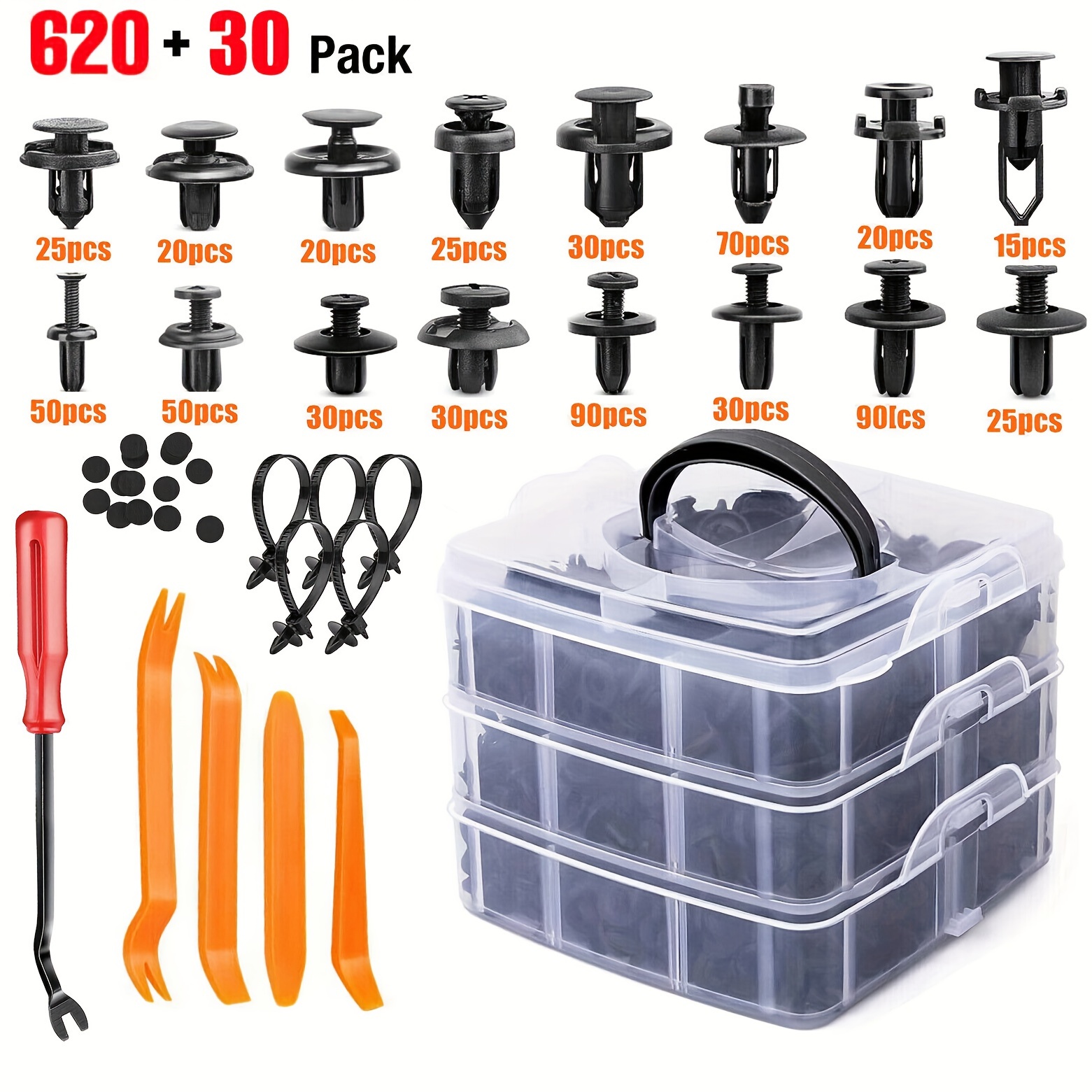 650 PCS Car Retainer Auto Fasteners Push Trim Plastic Clips Pin Rivet ...