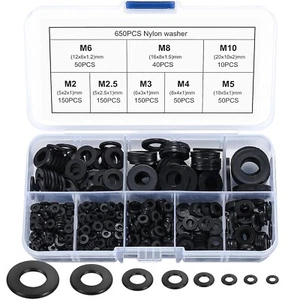 650 Pcs Black Nylon Flat Washer Assortment Kit M2 M10 5 20Mm For Home ...