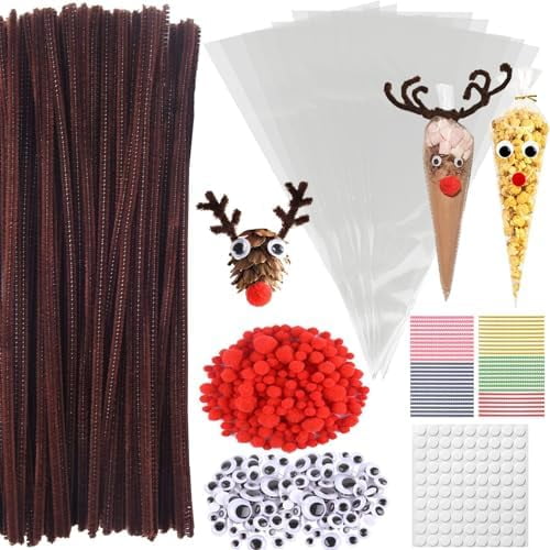 650 Pcs Christmas Brown Pipe Cleaners Craft Set, Chenille Stems, Googly ...