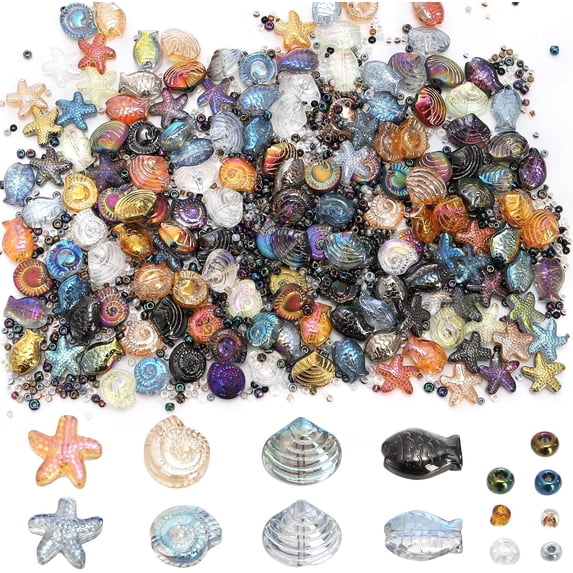 650 count Sea Glass Beads Set for Making, Colorful Starfish, Seashell ...